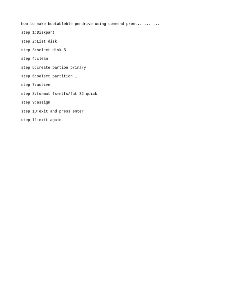 How to Make Bootableble Pendrive Using Commend Promt | PDF