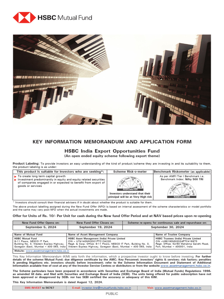 HSBC India Export Opportunities Fund KIM | PDF | Derivative (Finance) | Repurchase Agreement