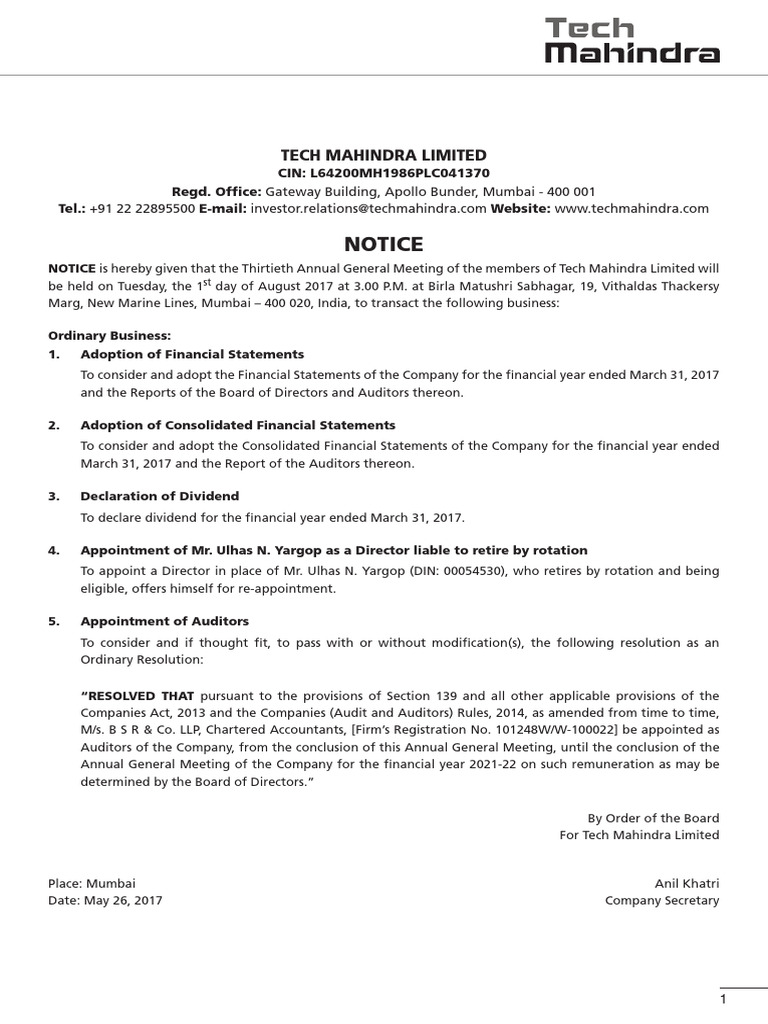 TechM AGM Notice 2019008 ( 8 | PDF | Password | Electronic Voting