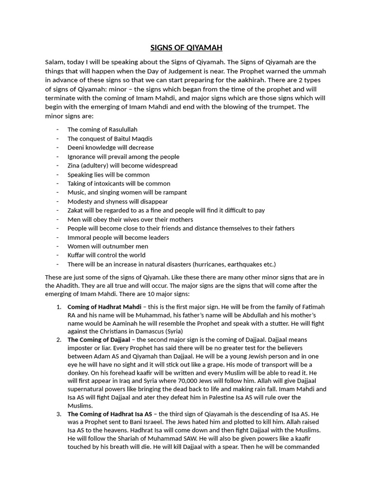 Major and Minor Signs of Qiyamah | PDF | Jesus In Islam | Muhammad