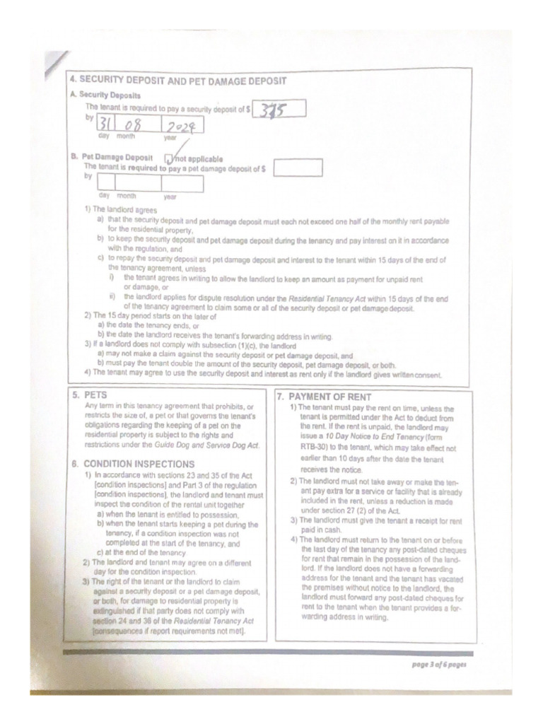 Security Deposit and Pet Damage Deposit | PDF