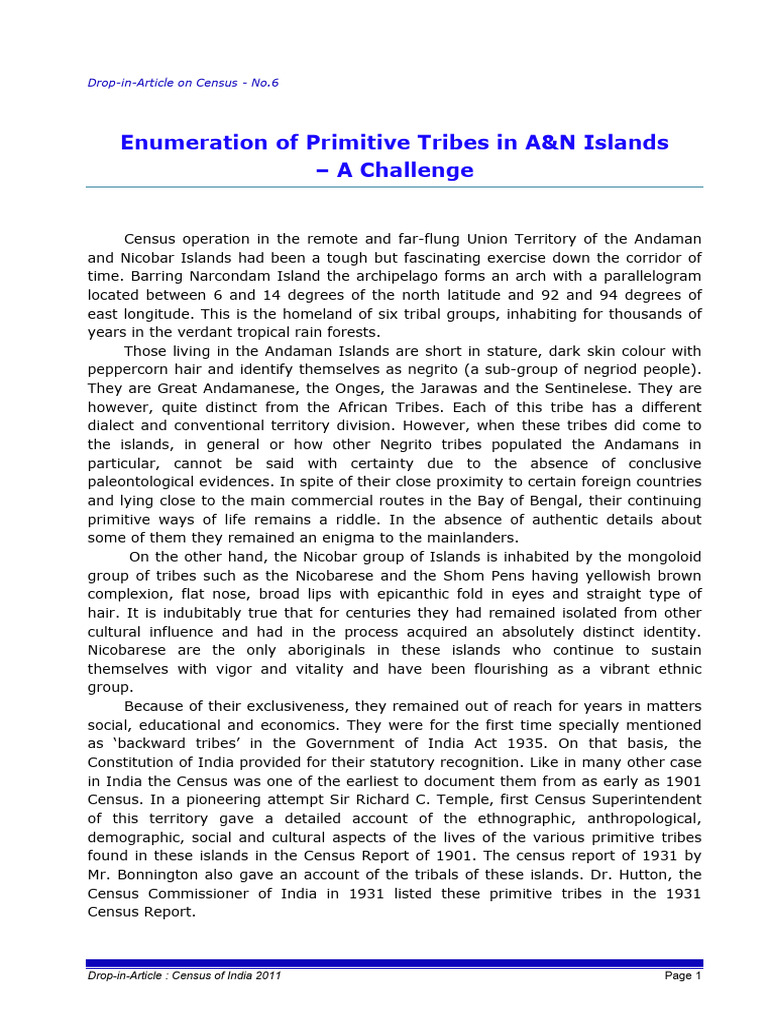 Census 2011: Tribal Enumeration in A&N Islands | PDF | Social Science ...