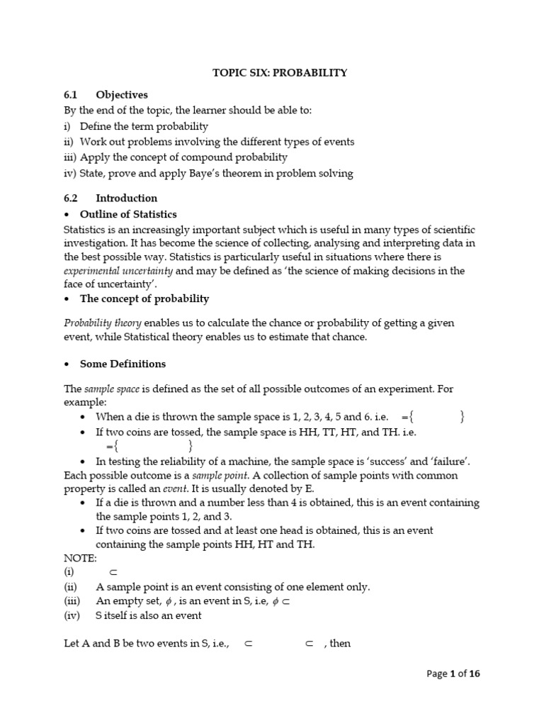 STA 111 - Topic 6 Notes - Probability | PDF | Probability | Statistics