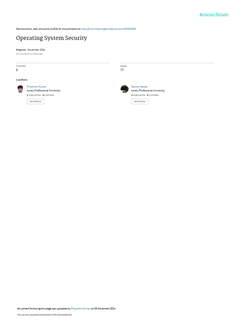 Operating System Security: November 2024 | PDF | Malware | Security