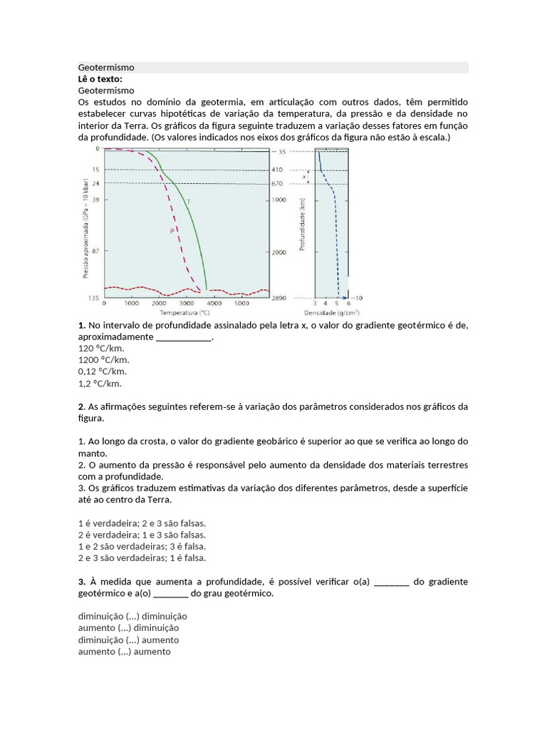 Ficha de Trabalho EV - Geotermismo | PDF | Terra | Calor