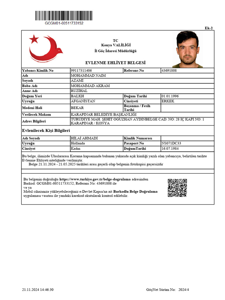 Goc Idaresi Evlenme Ehliyet Belgesi Basvurusu | PDF