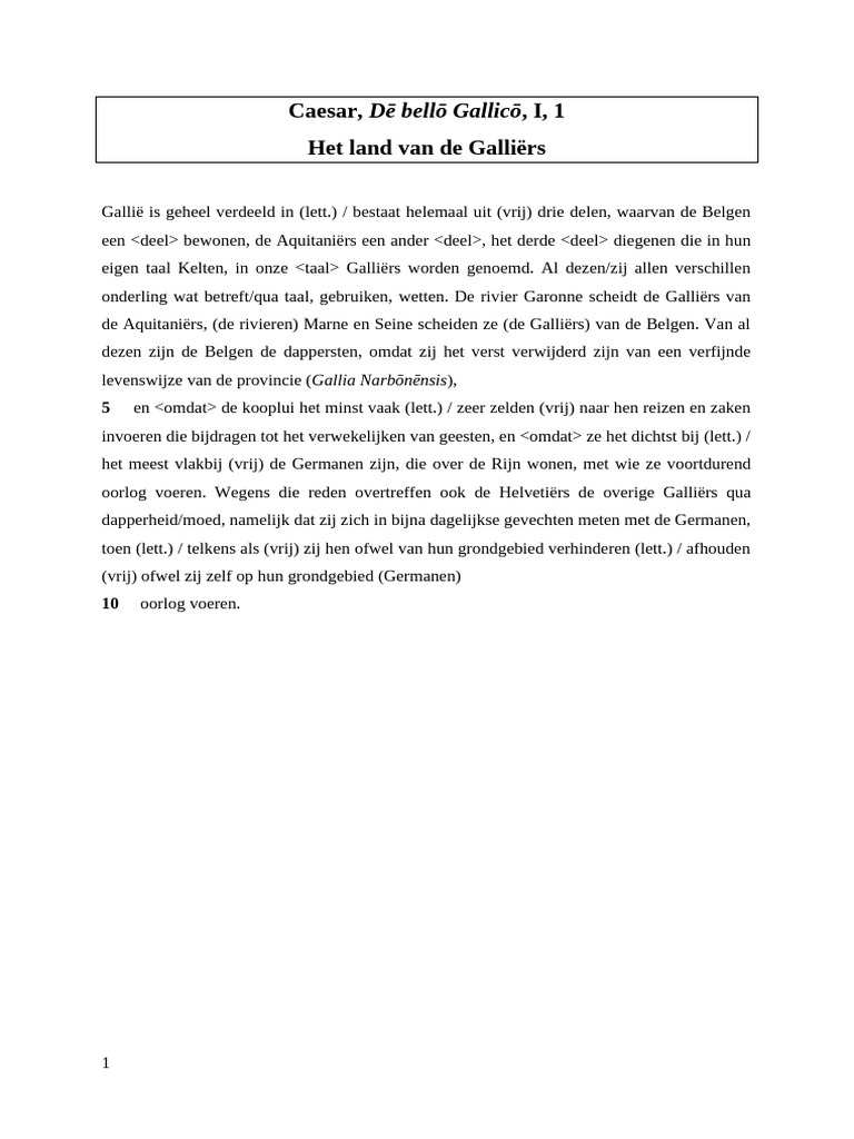 Caesar, de Bello Gallico, I, 1 (Vertaling) | PDF