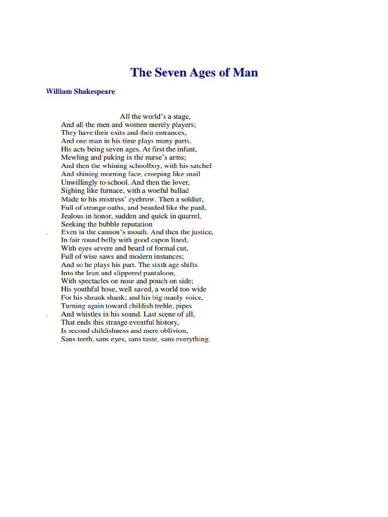 6 - The Seven Ages of Man by William Shakespeare | PDF