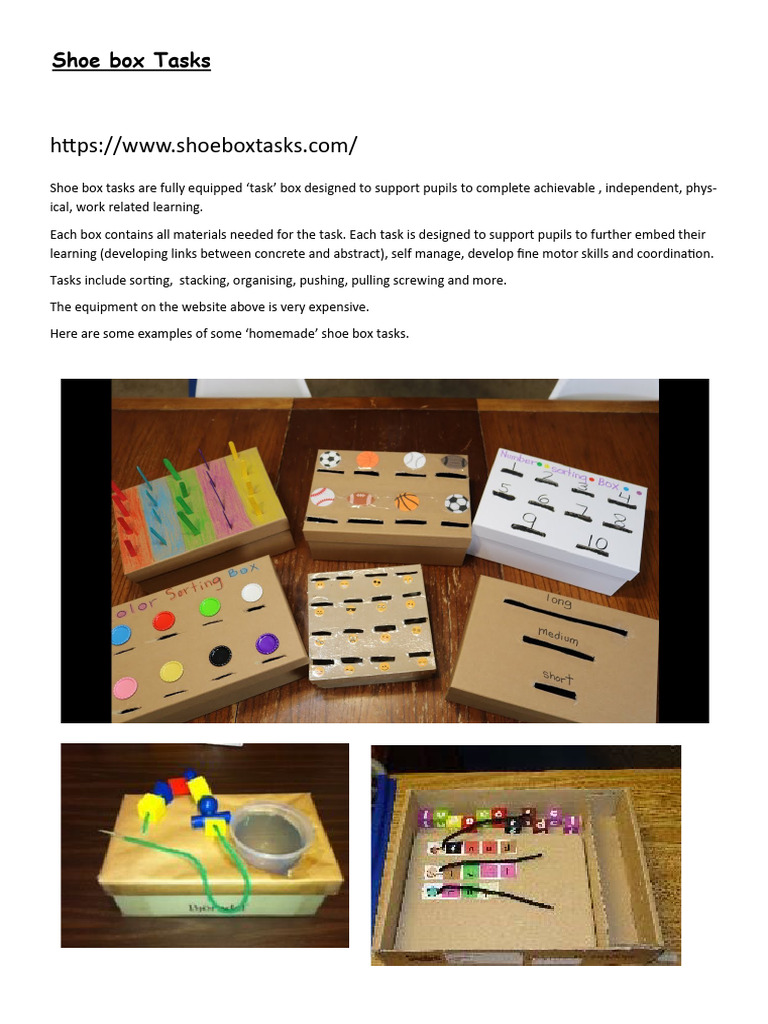DIY Shoe Box Tasks for Learning | PDF