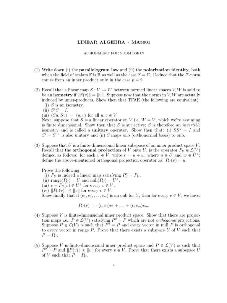 Assignment For Submission | PDF | Linear Map | Vector Space