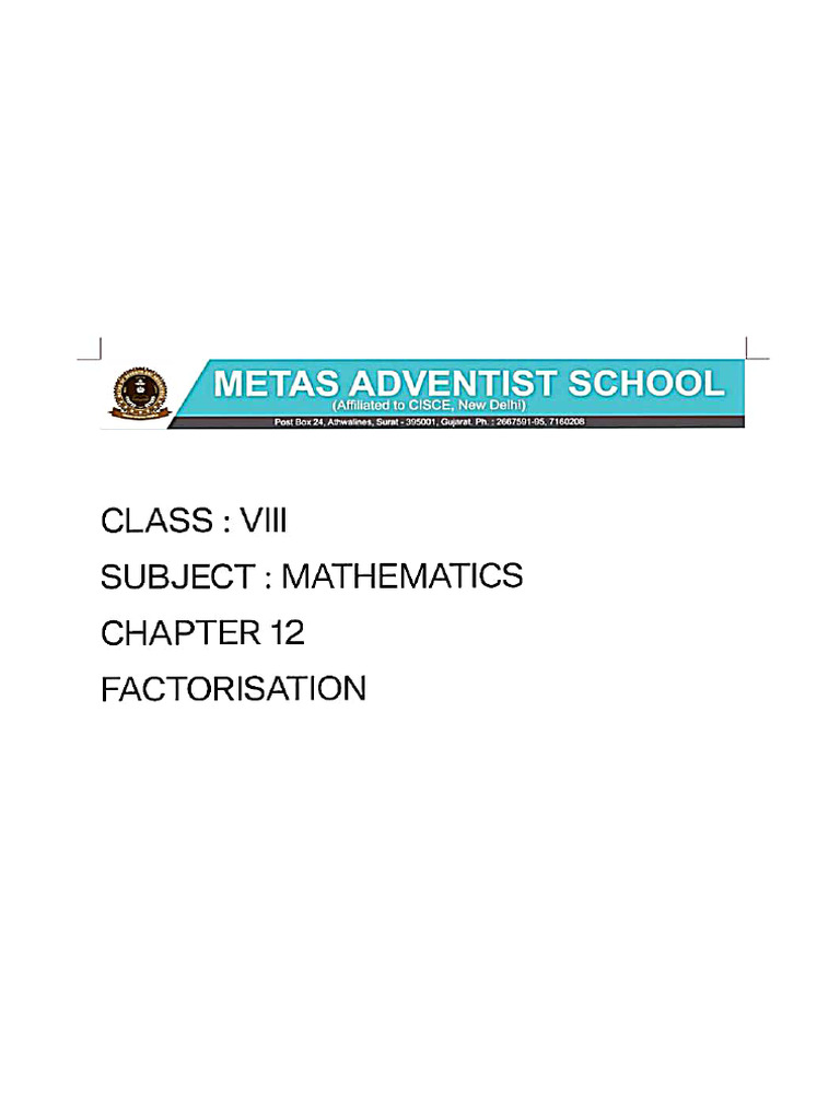 STD 8th CH 12 Factorisation | PDF