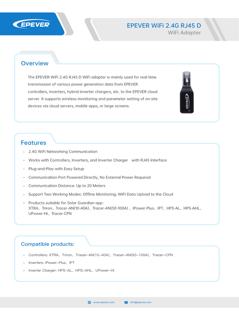 EPEVER DataSheet WiFi 2.4G RJ45 D | PDF | Wi Fi | Power Inverter