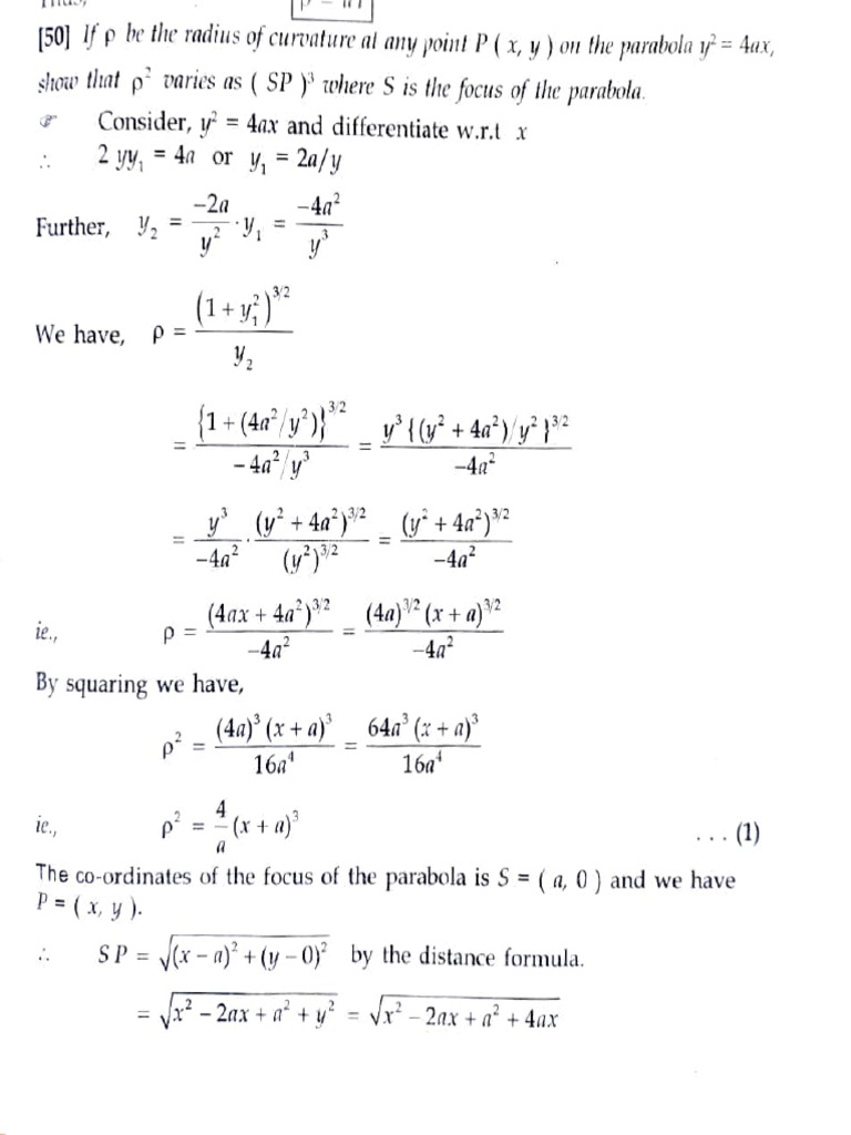 Radius of Curvature Cartesian Form | PDF