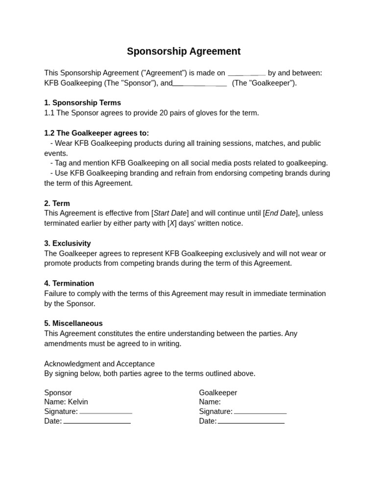 Sponsorship Agreement | PDF