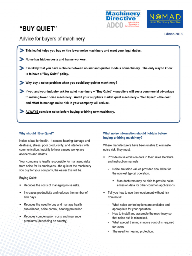 Buy Quiet: Machinery Noise Reduction Guide | PDF | Noise | Hearing Loss