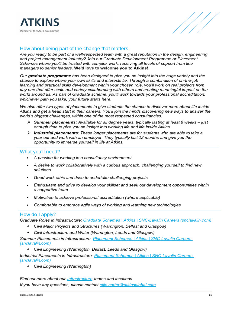 Infrastructure Graduate and Placements Info | PDF