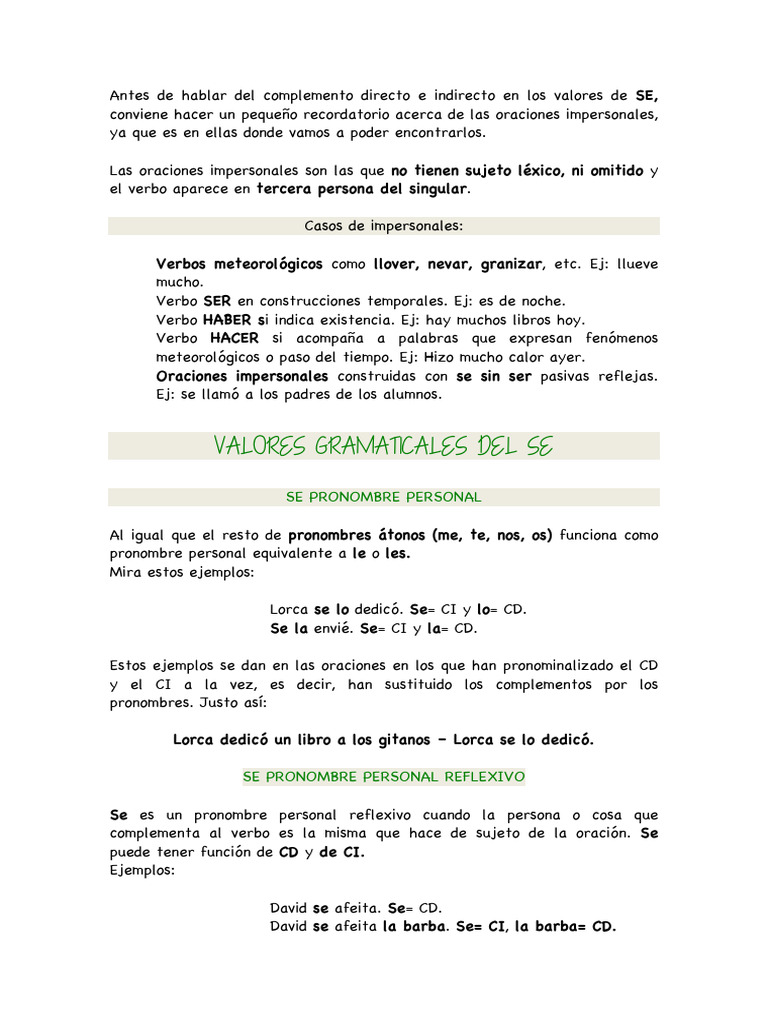 Valores Del SE y Tipos de Oraciones 3 4 | PDF | Verbo | Asunto (gramática)