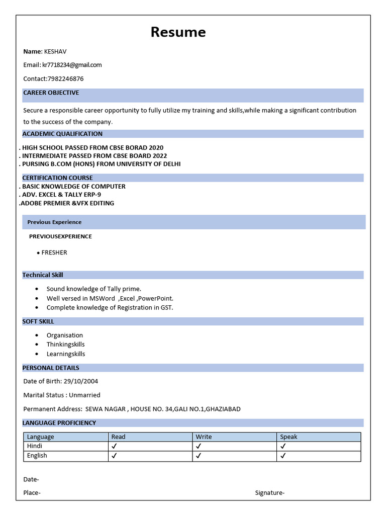 Resume: Previous Experience | PDF