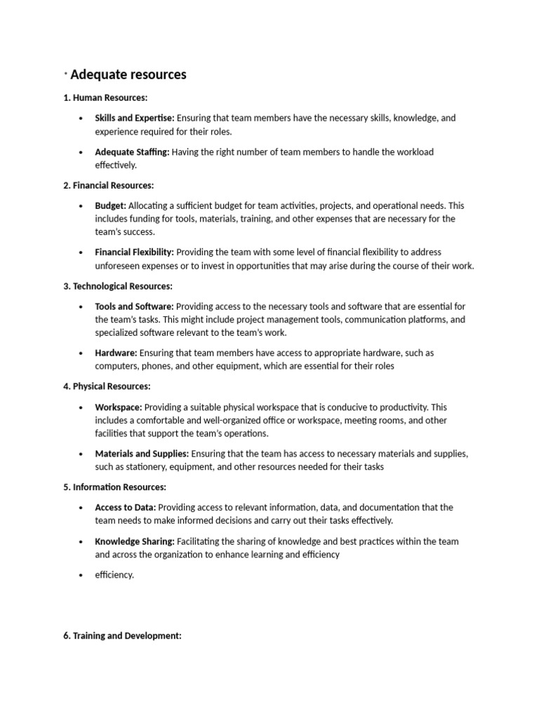 Adequate Resources For A Team Is Crucial For Its Success and ...