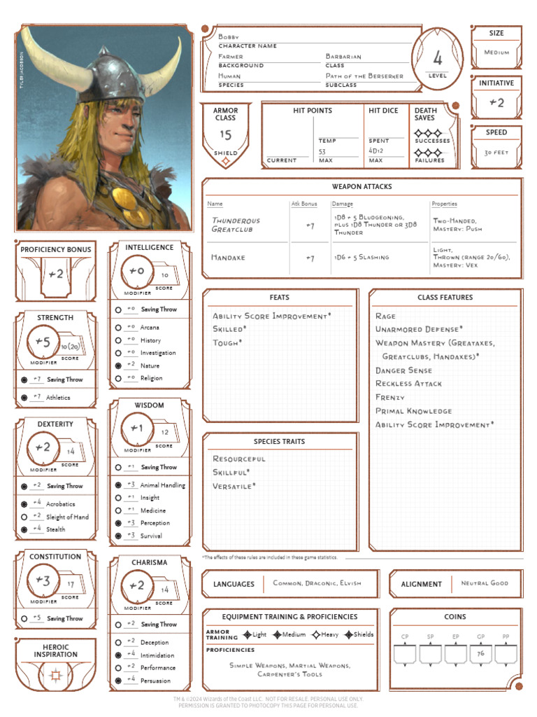 Bobby Character Sheet | PDF | Role Playing Games | Dungeons & Dragons