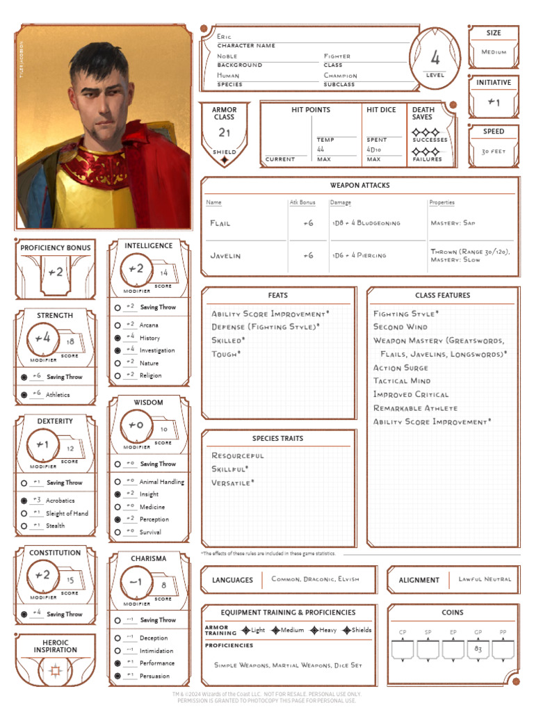 Eric Character Sheet | PDF | Tabletop Games | Role Playing Games