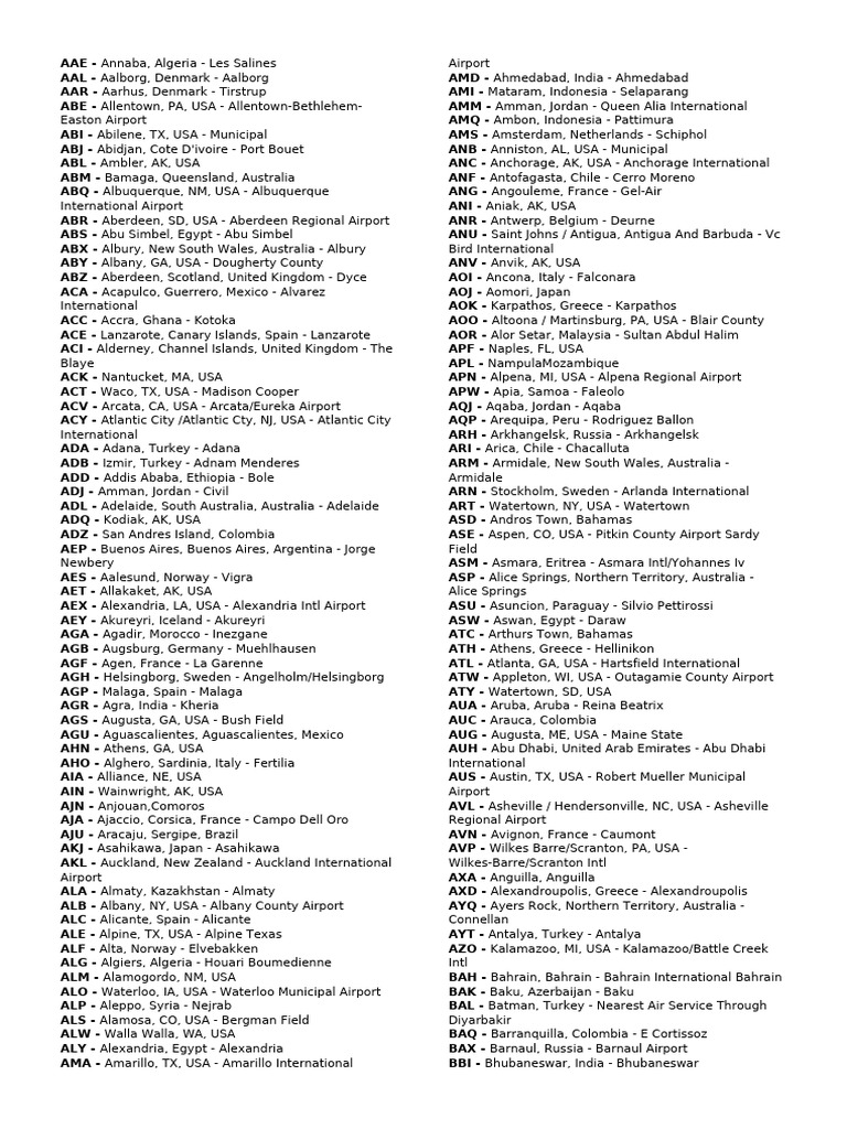 Codigos IATA Aeropuertos | PDF