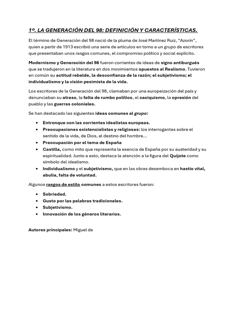 La Generación Del 98-Definición y Características | PDF | Historia