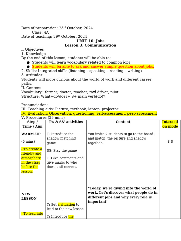 Lesson Plan N01 | PDF | Vocabulary | Cognitive Science