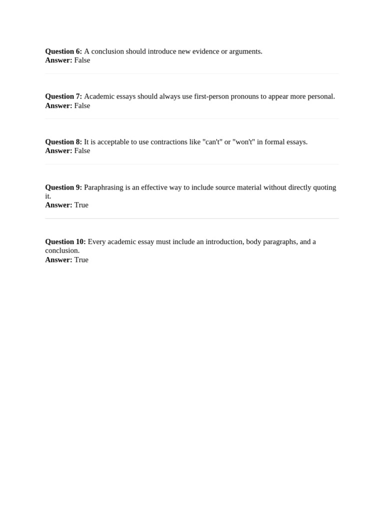 TF Questions Essay Writing 5342 | PDF | Language Arts & Discipline