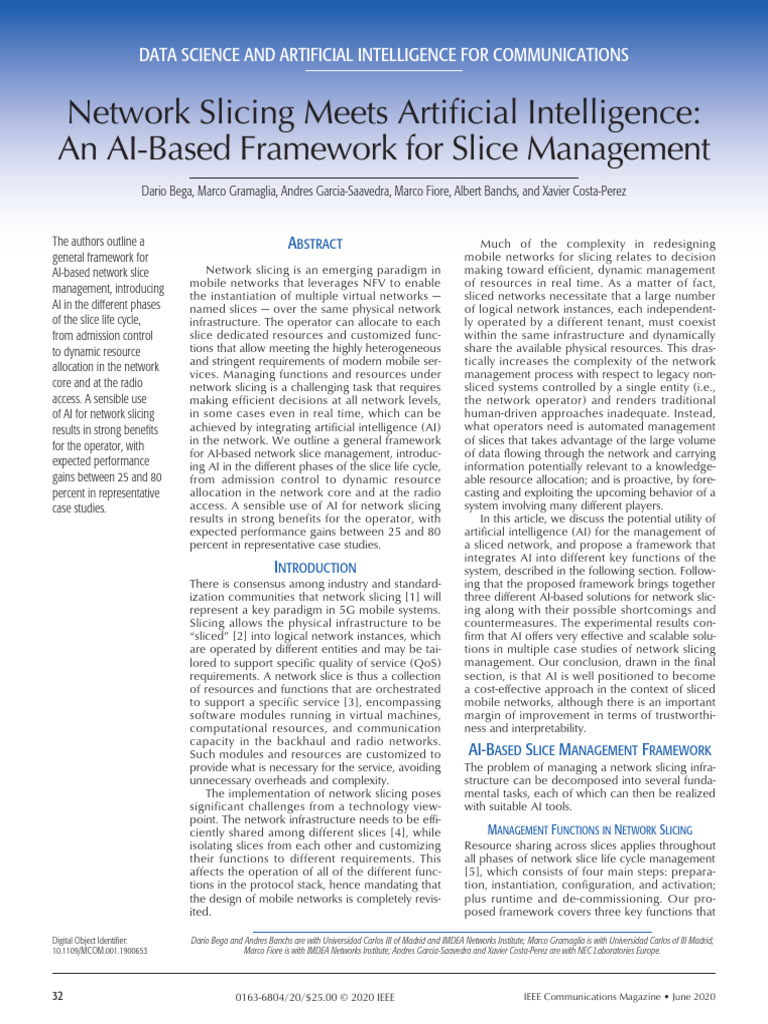 Network Slicing Meets Artificial Intelligence An AI-Based Framework For Slice Management | PDF ...