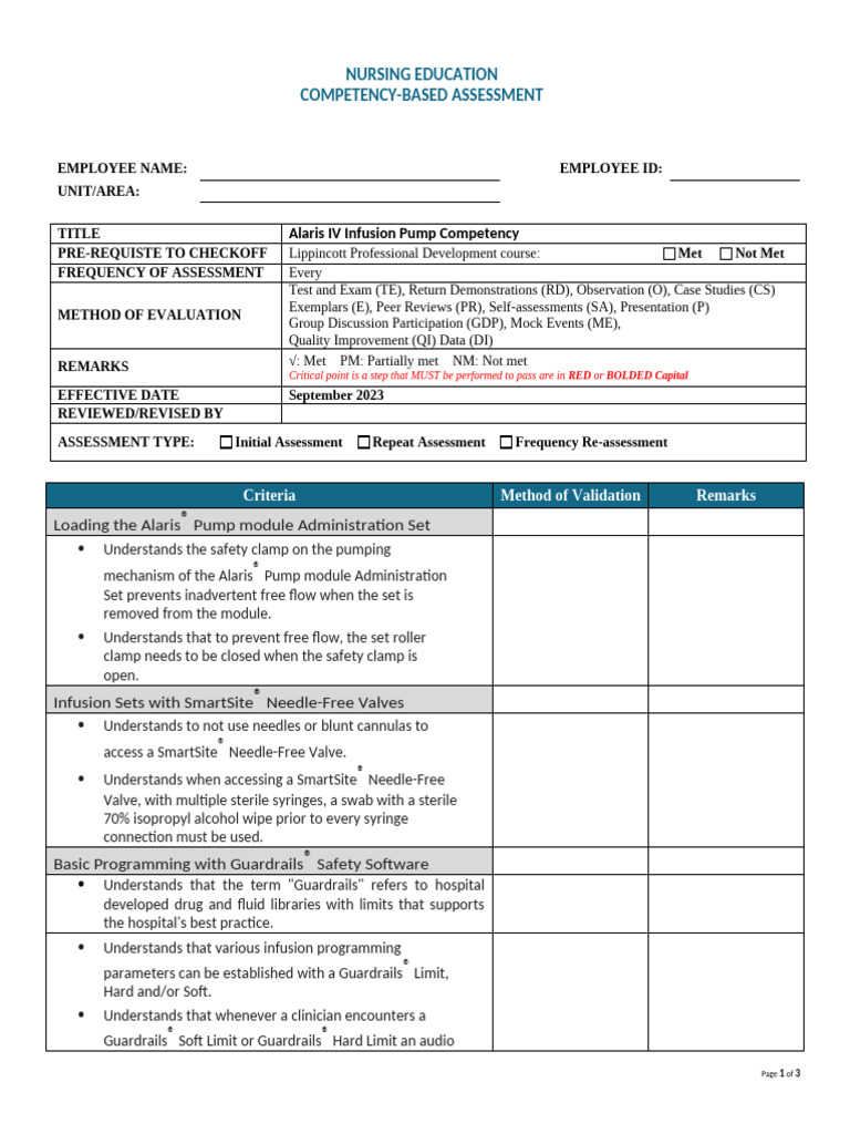 Alaris IV Infision Pump Competency HF | PDF | Intravenous Therapy ...