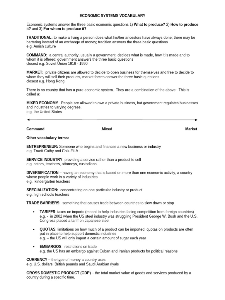 Economic Systems Vocabulary | PDF | Economic System | Gross Domestic ...
