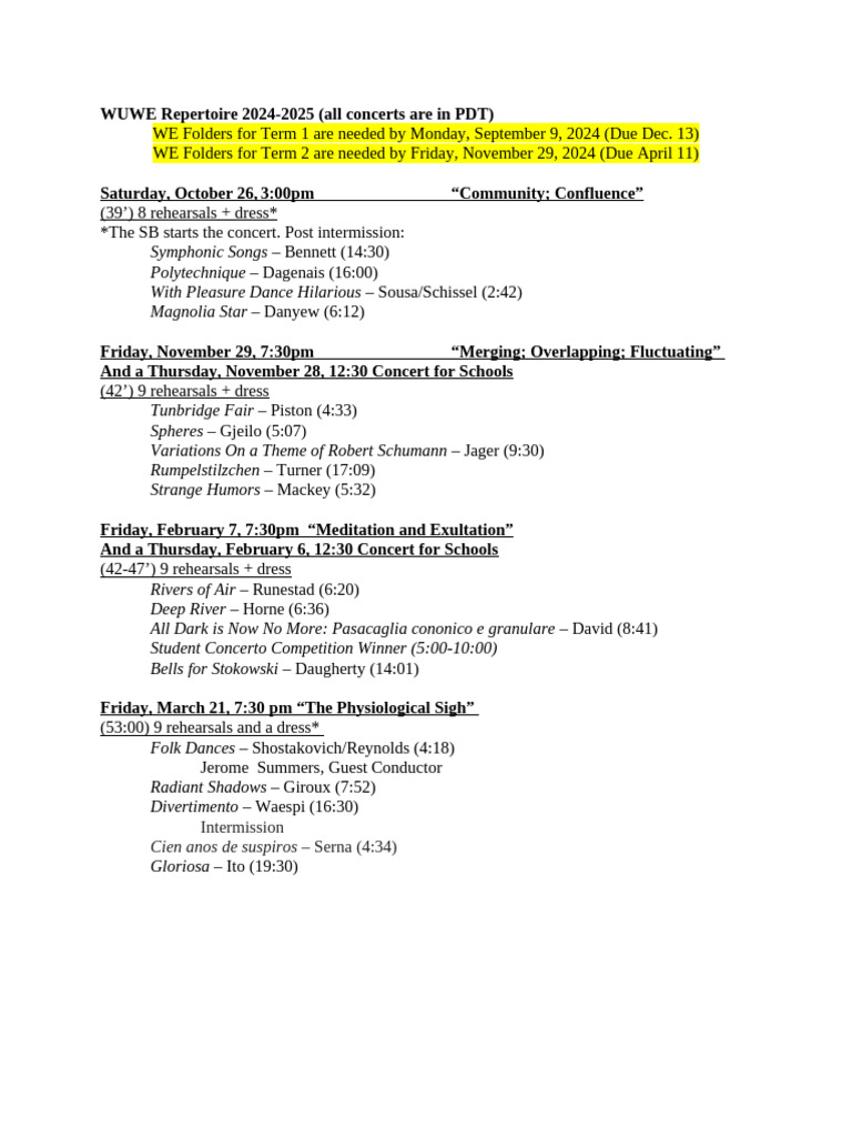 WUWE Repertoire 2024-2025 OWL 2 | PDF | Social Science | Art