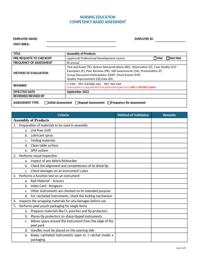Assembling of Surgical Instruments - Hospital Form Competency | PDF ...