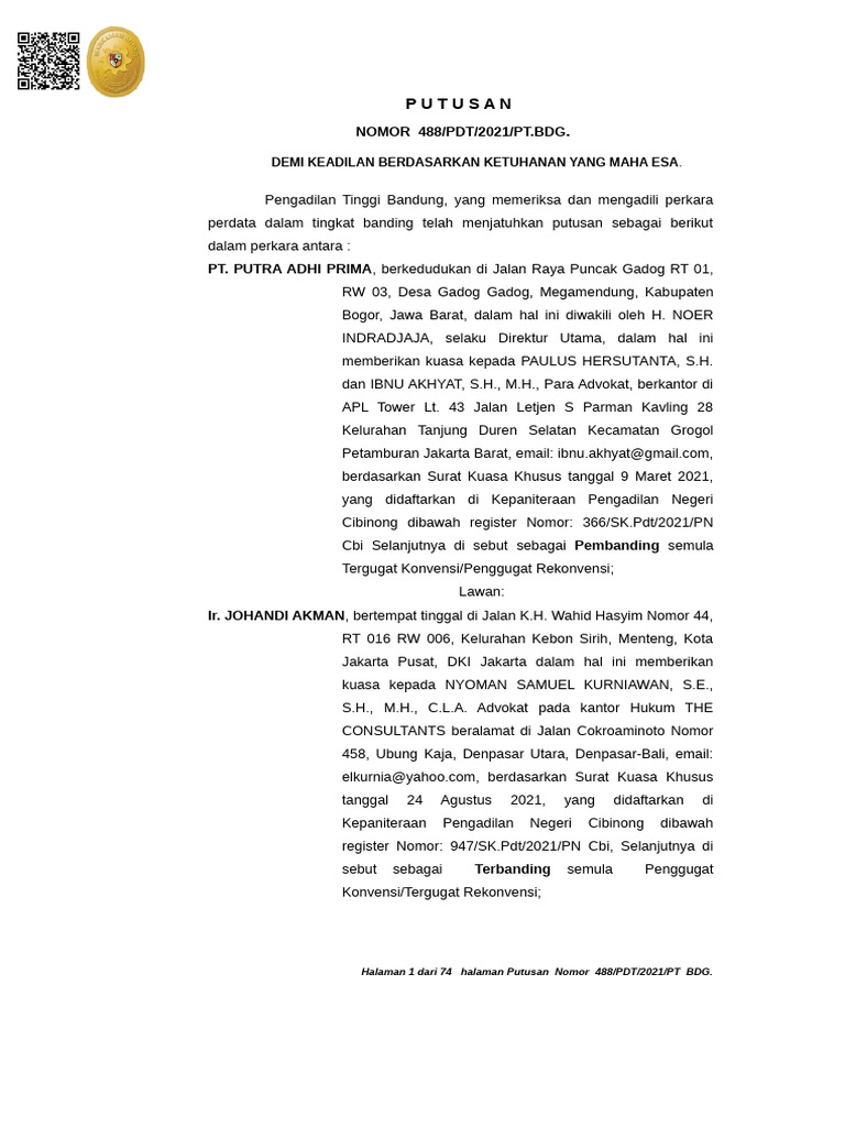 Putusan Bagus Pembatalan Perjanjian-Materi Gugatan PMH | PDF