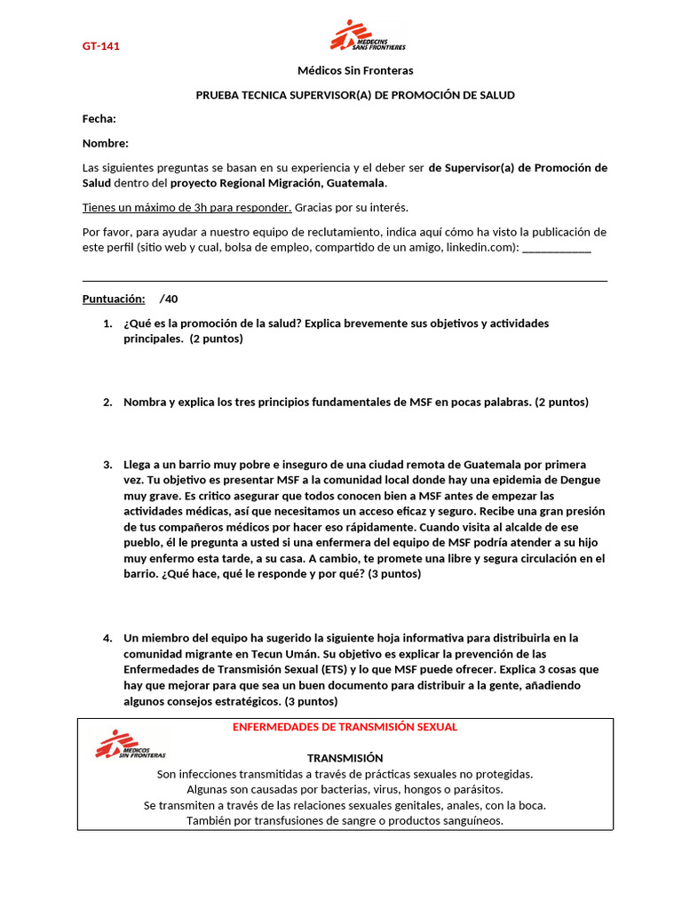 GT141 - Prueba Tecnica HP Supervisor.a - 2024 - Final | PDF | Medicina ...