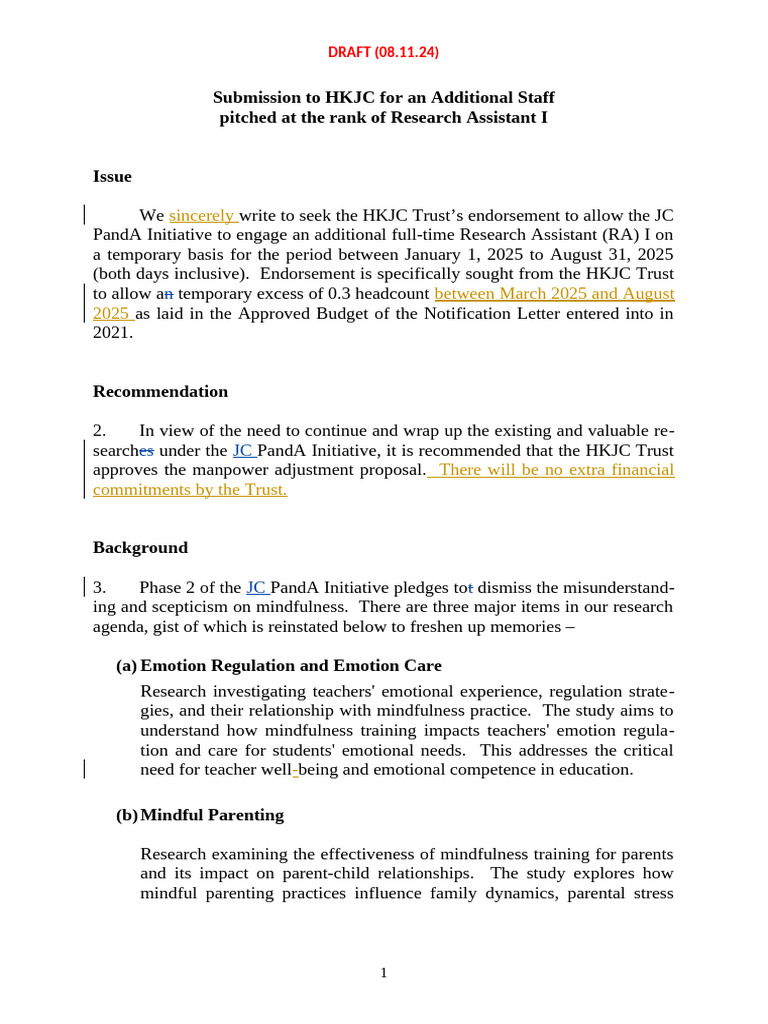 (08.11.24) Submission To HKJC For An Additional Staff - SF | PDF ...