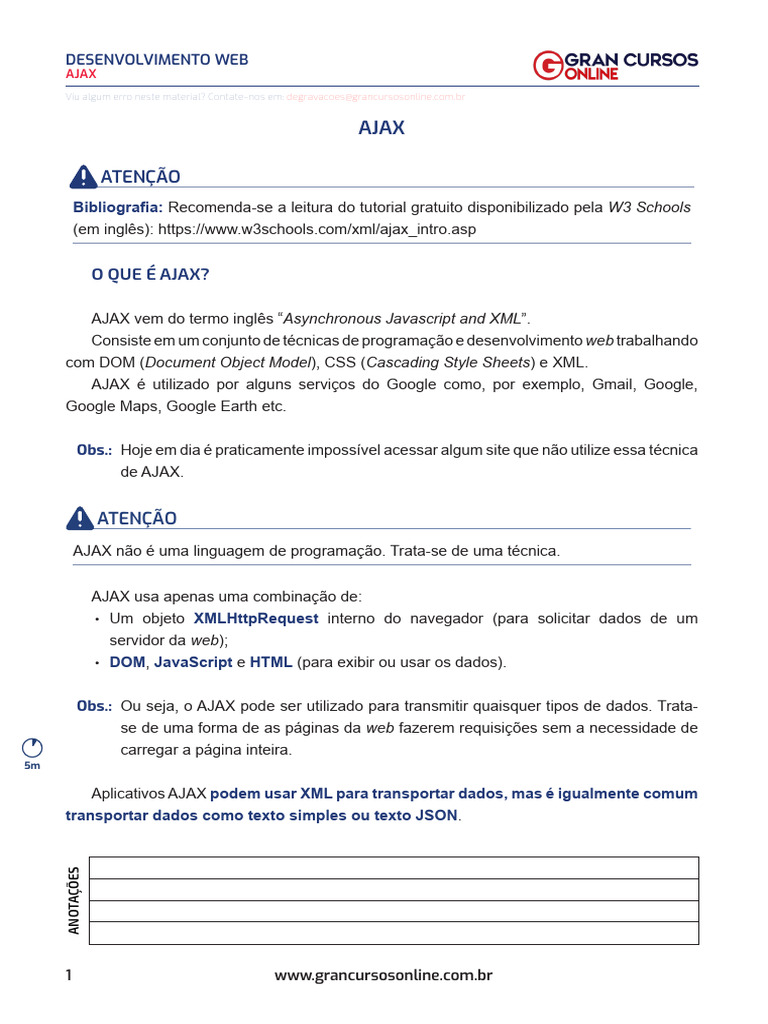 Resumo - 2604825 Tiago Lage Payne de Padua - 84381795 Desenvolvimento Web Aula 107 Ajax ...