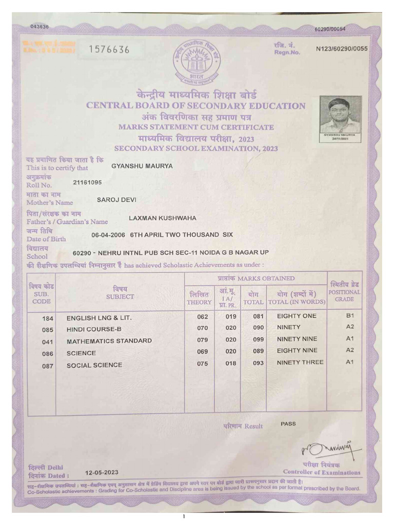 Class X Certificate | PDF