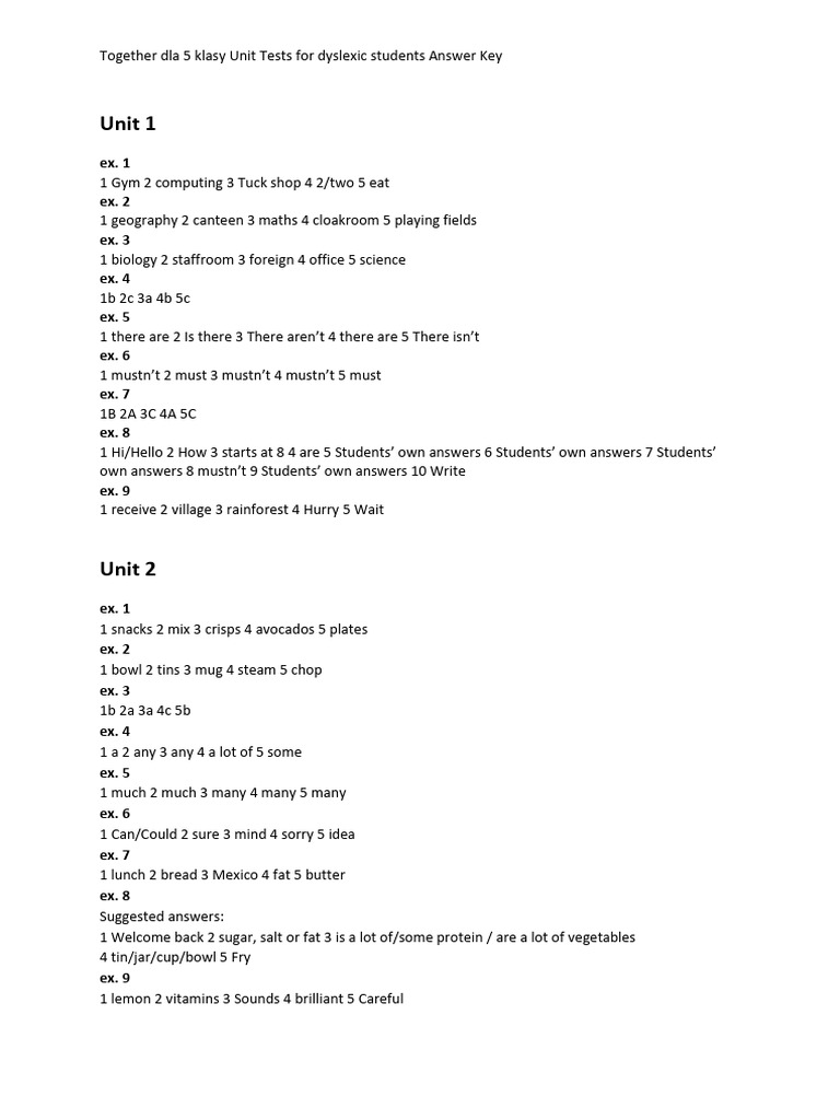 Together Klasa 5 Unit Tests Answer Key | PDF | Language Arts ...