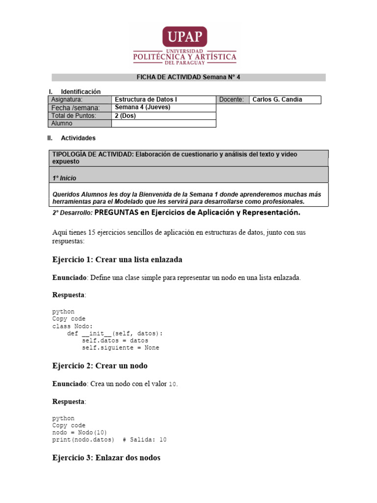 Práctica Asignada - Ficha de Actividad Investigativa - Ejercicios de Aplicacion y Repres | PDF ...