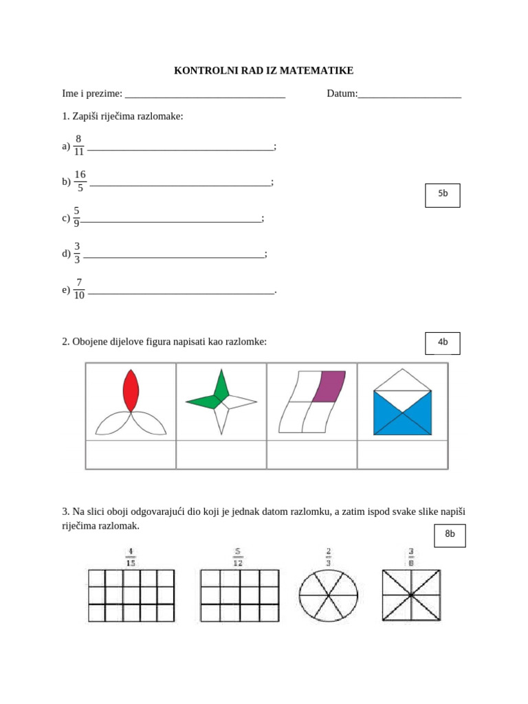 KONTROLNI RAD IZ MATEMATIKE 1 Grupa 5 Raz | PDF