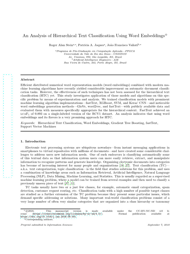 An Analysis of Hierarchical Text Classification Using Word Embeddings | PDF | Statistical ...