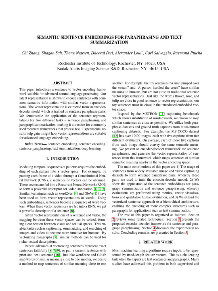 Semantic Sentence Embeddings For Paraphrasing and Text Summarization | PDF | Machine Learning ...