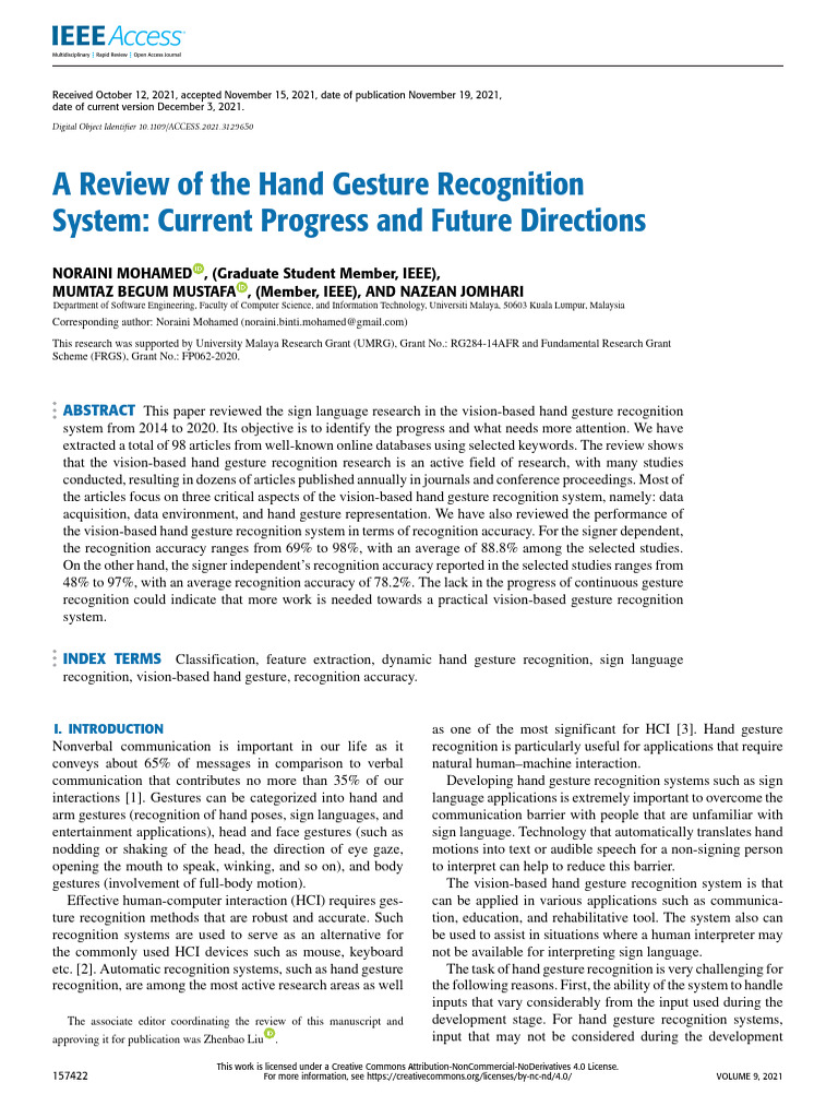 A Review of The Hand Gesture Recognition IEEE 2021 | PDF | Camera ...