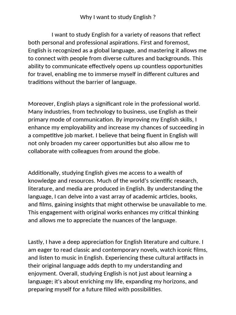 Why I Want To Study English | PDF