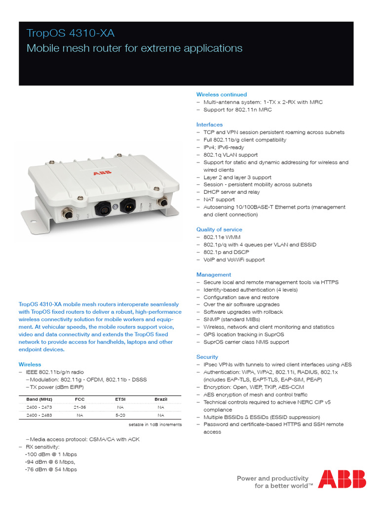 Tropos 4310 Xa Mobile Router Extreme Applications | PDF | Ieee 802.11 ...
