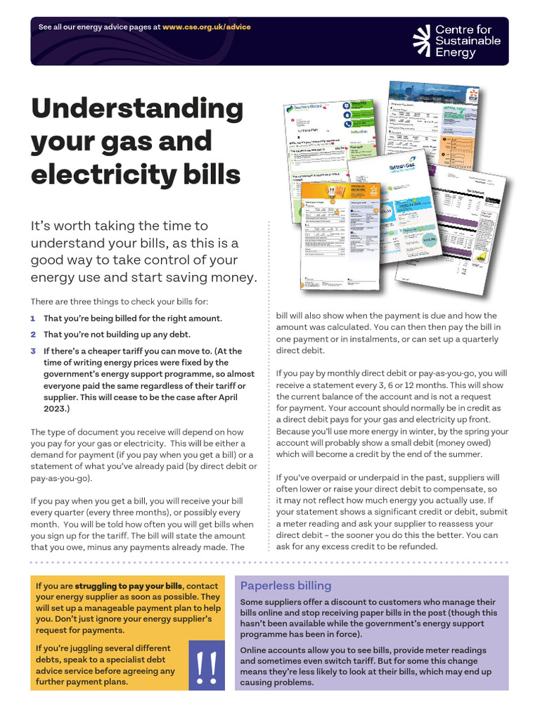 Advice Leaflet Understanding Your Gas or Electricity Bill | PDF ...