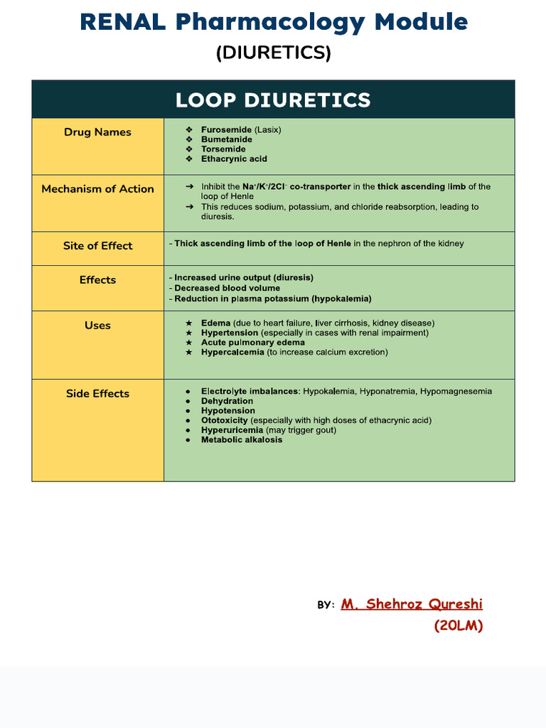 RENAL Pharmacology Module | PDF