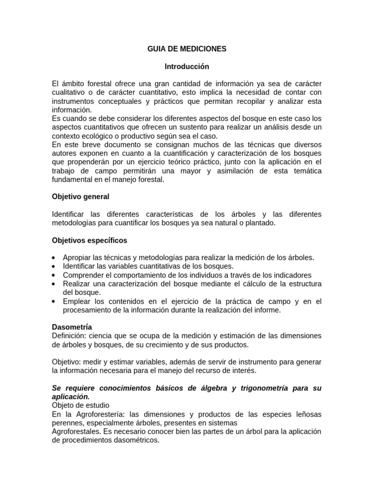 Guia de Mediciones | PDF | Muestreo (Estadísticas) | Los bosques
